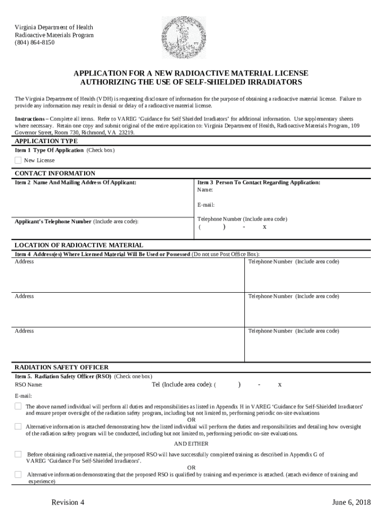 Application for a new radioactive material license for ... Doc Template ...