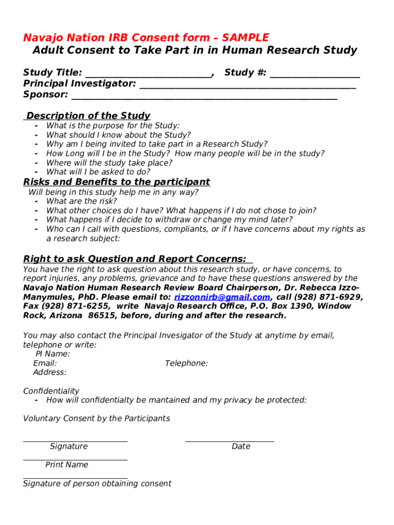 SAMPLE INED CONSENT S - IRB - nnhrrb navajo-nsn Doc Template | pdfFiller