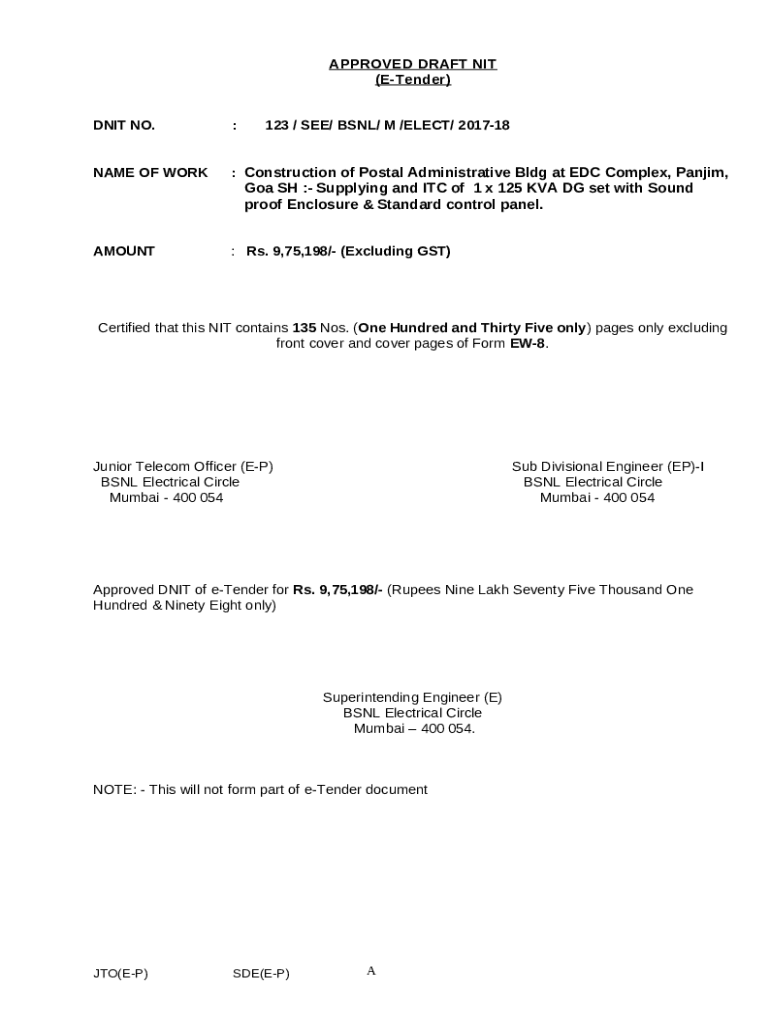 BSNL Civil Division, 4th floor, Goa Sanchar Bhavan, Patto, ... Doc Template | pdfFiller