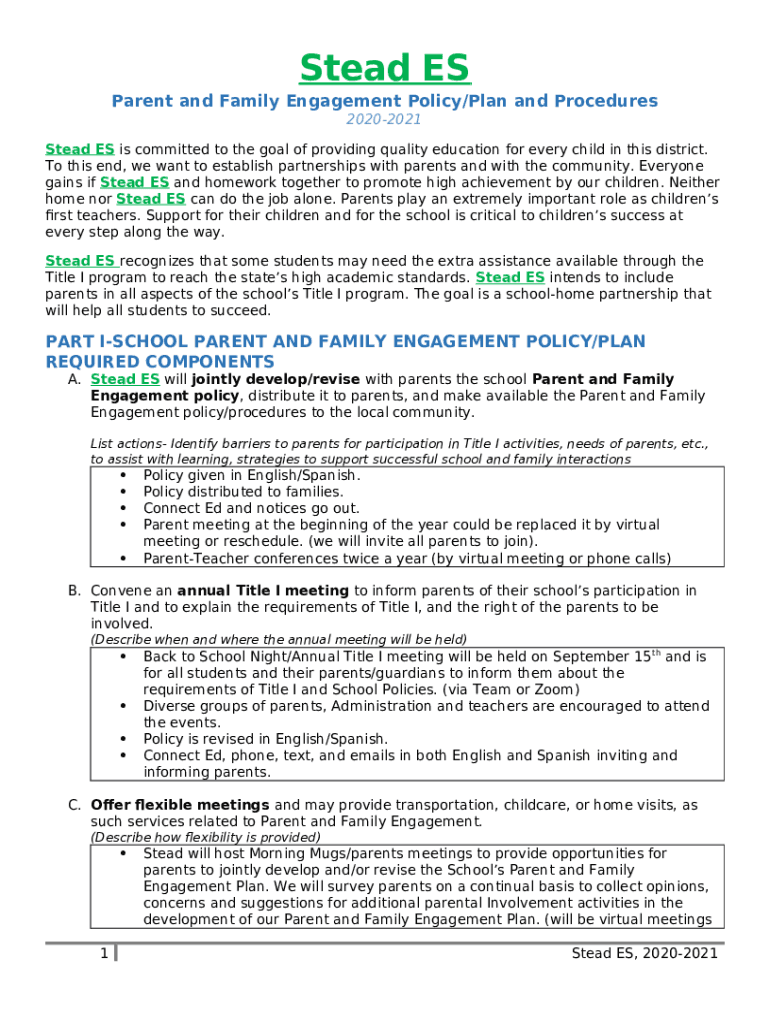 District Parent & Family Engagement Policy Doc Template | pdfFiller