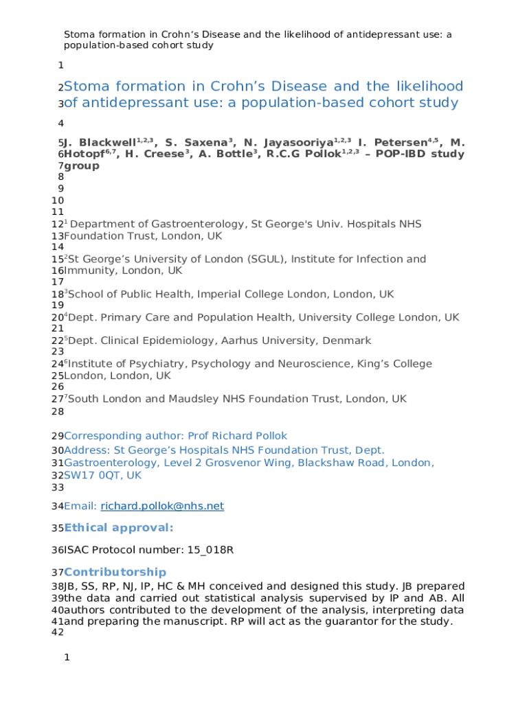 Stoma ation in Crohn's Disease and the Likelihood of ... - openaccess sgul ac Doc Template ...
