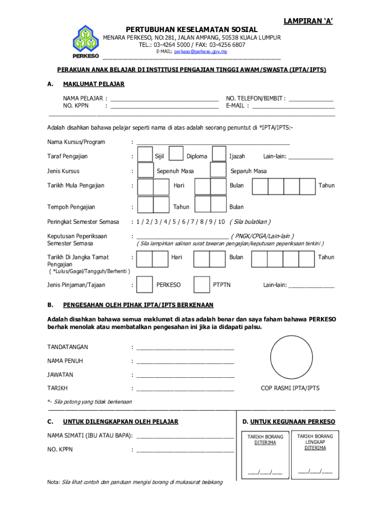 Fillable Online PERKESO Headquarter Fax Email Print - pdfFiller