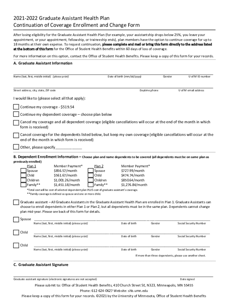 Fillable Online shb umn Graduate Assistant with an Assistantship Health ...