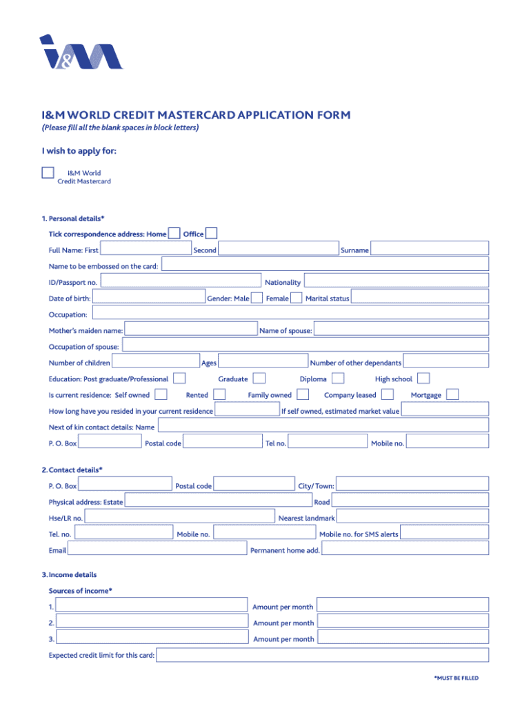 Fillable Online I&M World Credit Mastercard Application Form Fax Email ...