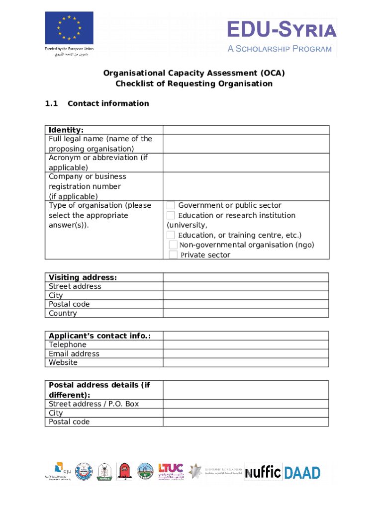 Organisational Capacity Assessment (OCA) Checklist of ... Doc Template ...