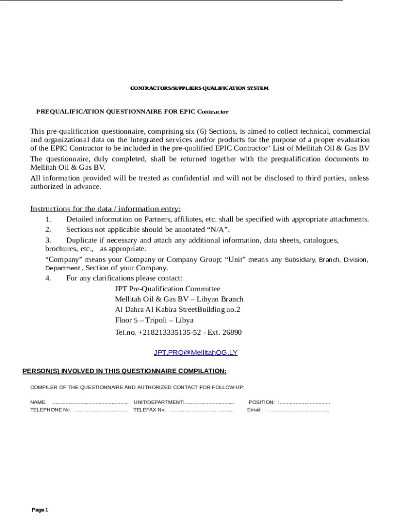 Page 1 of 14 This Pre-Qualification questionnaire, ... Doc Template ...
