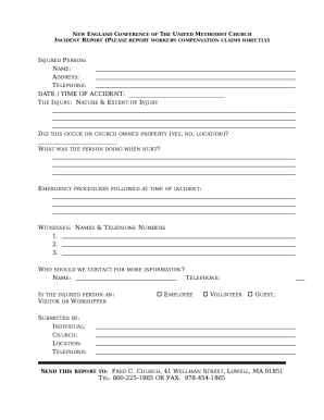 Church Claim Incident Report Doc Template | pdfFiller