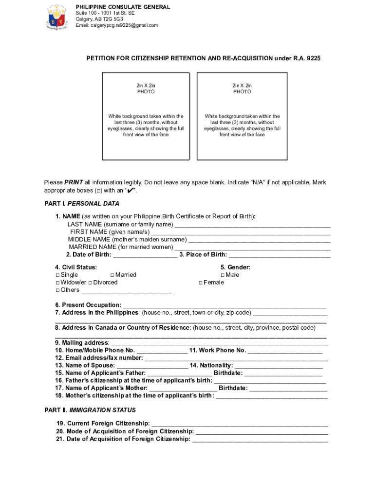 Fillable Online RA9225 Application Form (blank) Editable Fax Email ...