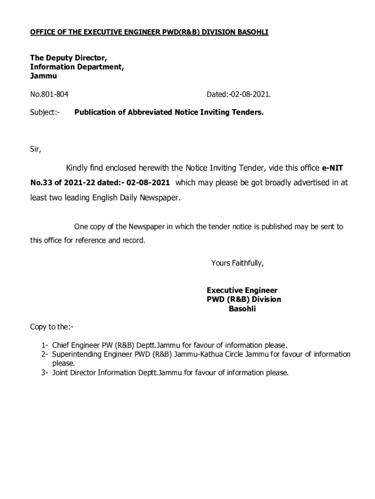 Fillable Online OFFICE OF THE EXECUTIVE ENGINEER PWD(R&B) DIVISION ...