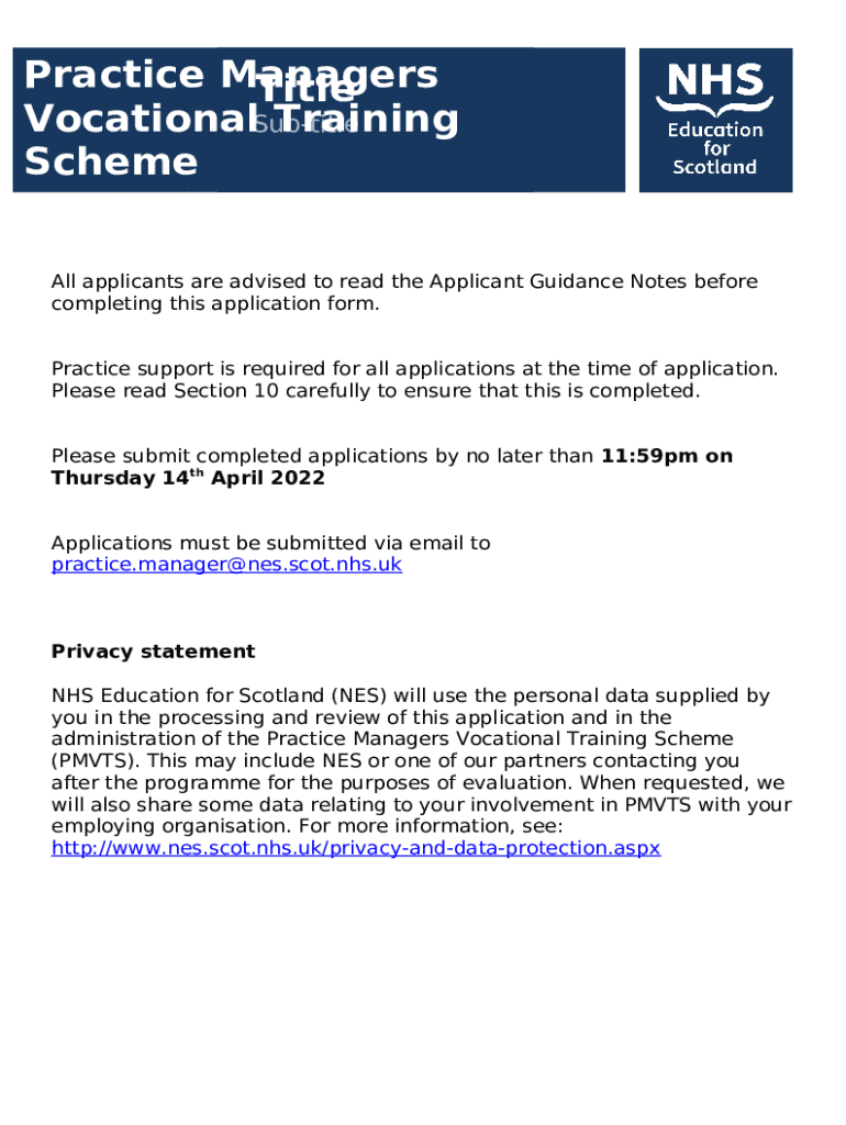 General Practice Managers Vocational Training Scheme Doc Template | pdfFiller