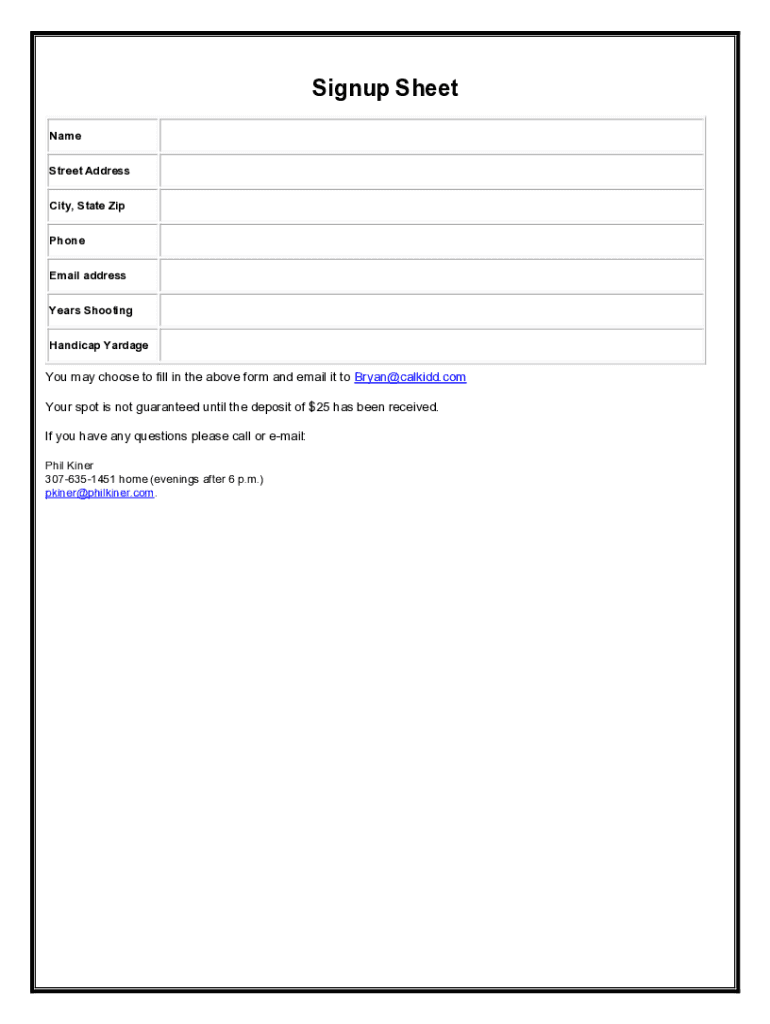 Fillable Online Club Sign Up Sheet Template - Page 2 Fax Email Print ...