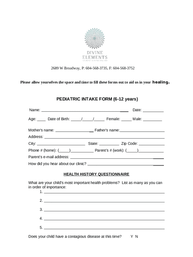 Pediatric Intake - Fairfax - The Chiropractic Care Center Doc Template ...