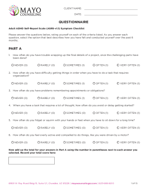 Fillable Online Adult ADHD Self-Report Scale Symptom Checklist (ASRS ...