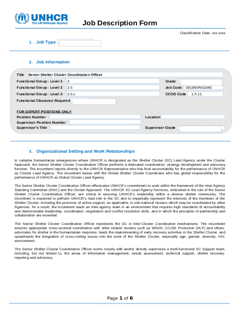 UNHCR Assistant Shelter Cluster Coordination Officer(N) Doc Template ...