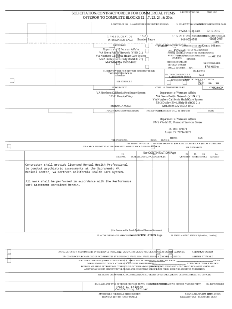 1SF 1449SOLICITATION/CONTRACT/ORDER FOR COMMERCIAL ITEM Contractor s ...