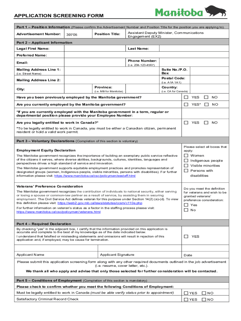 Fillable Online 39705 Applicant Screening Form FINAL Fax Email Print - pdfFiller