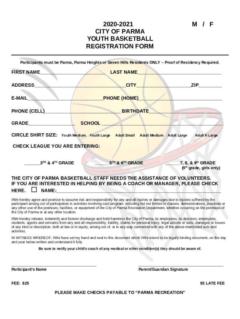 city of parma youth basketball registration Doc Template | pdfFiller