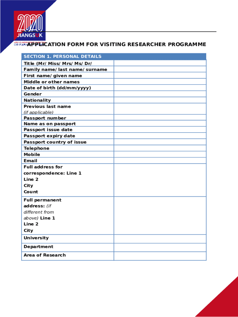 application for visiting researcher programme Doc Template | pdfFiller
