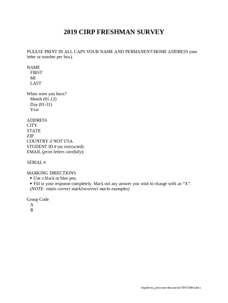 2006 CIRP FRESHMAN SURVEY TEMPLATE - nigms nih Doc Template | pdfFiller