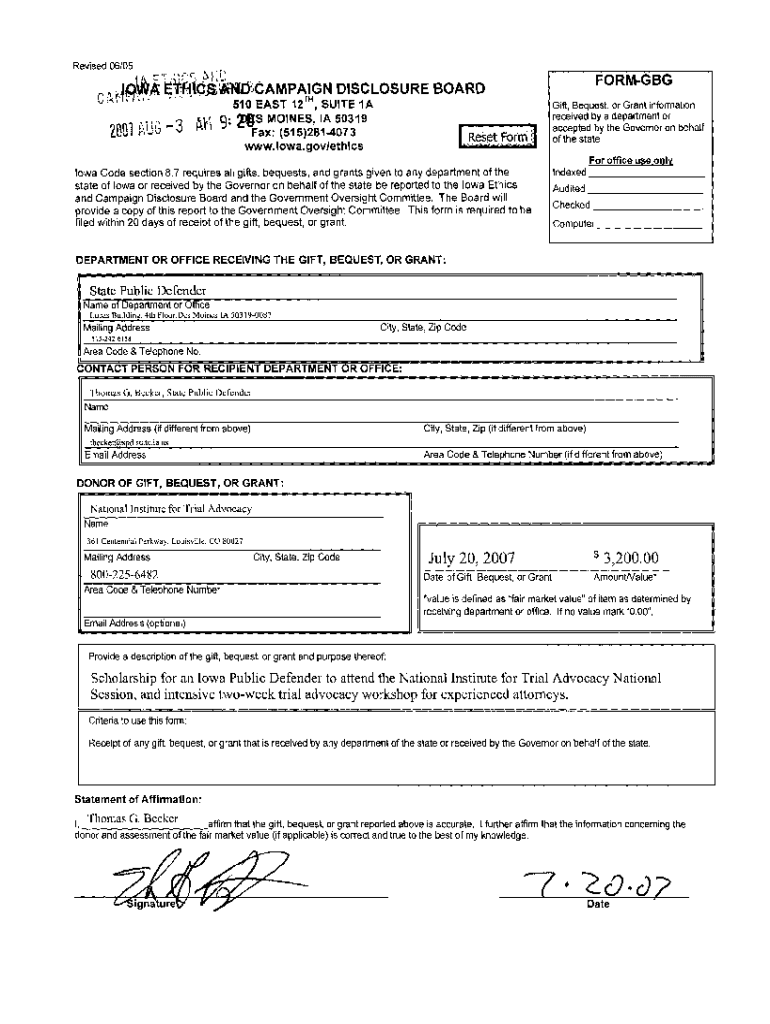 Fillable Online Revised 06/05 - Iowa Ethics and Campaign Disclosure ...