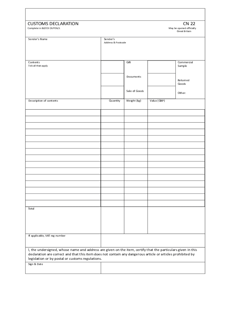 Fillable Online CN22 Customs form guideMail Fax Email Print - pdfFiller