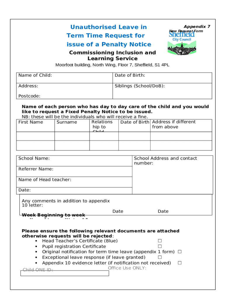 Request for Exceptional Term Time Leave (one ... Doc Template | pdfFiller