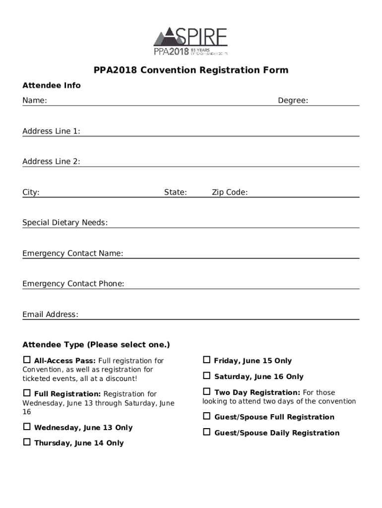 PPA2018 Convention Registration Doc Template | pdfFiller