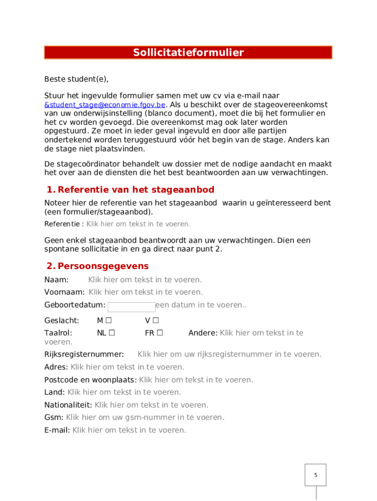 Referentie van het stageaanbod Doc Template | pdfFiller