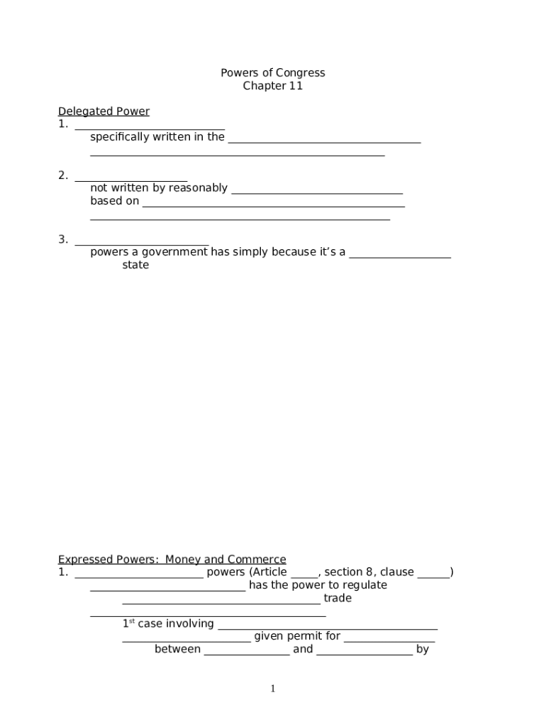 Chapter 11- Powers of Congress Flashcards Doc Template | pdfFiller