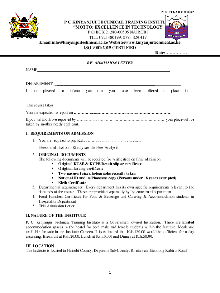 Fillable Online kinyanjuitechnical ac P.C. Kinyanjui Technical Training ...
