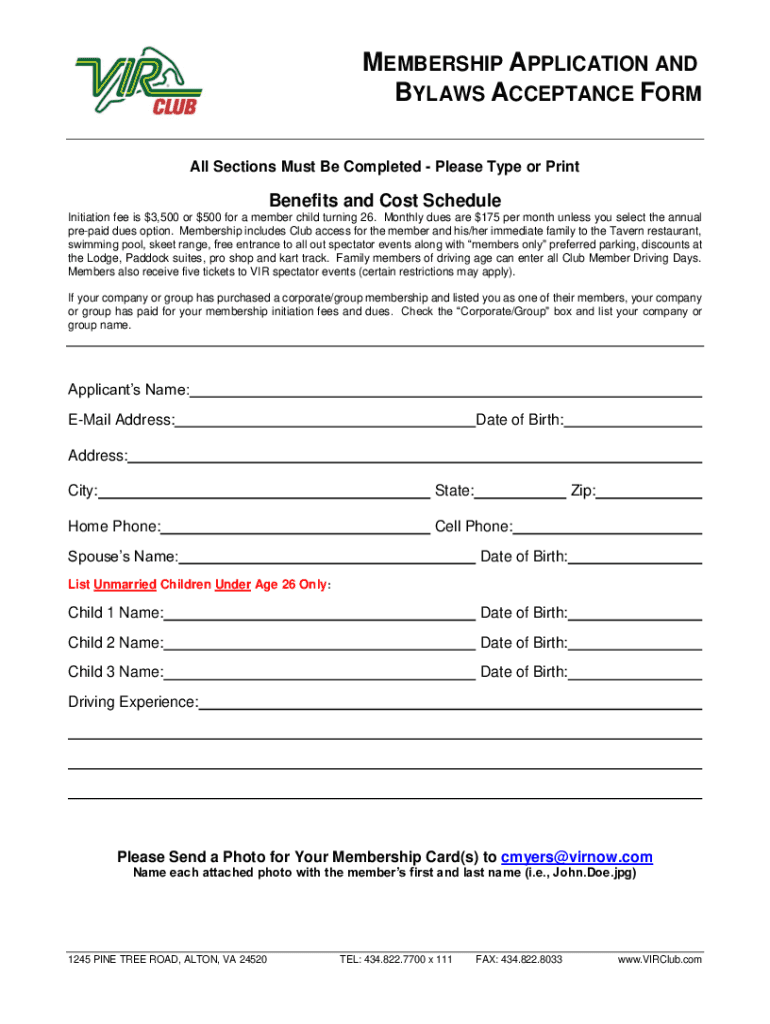 Fillable Online VIR Club Membership Application Fax Email Print - pdfFiller