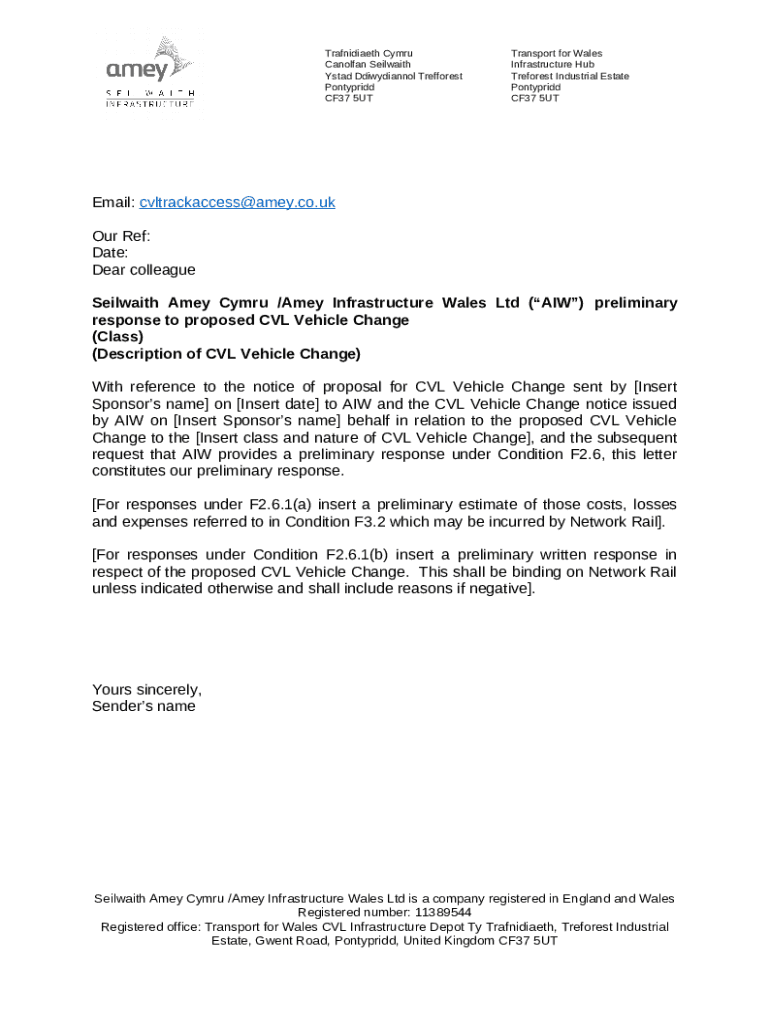 Standard (d) Network Rail preliminary response to Vehicle Change ...