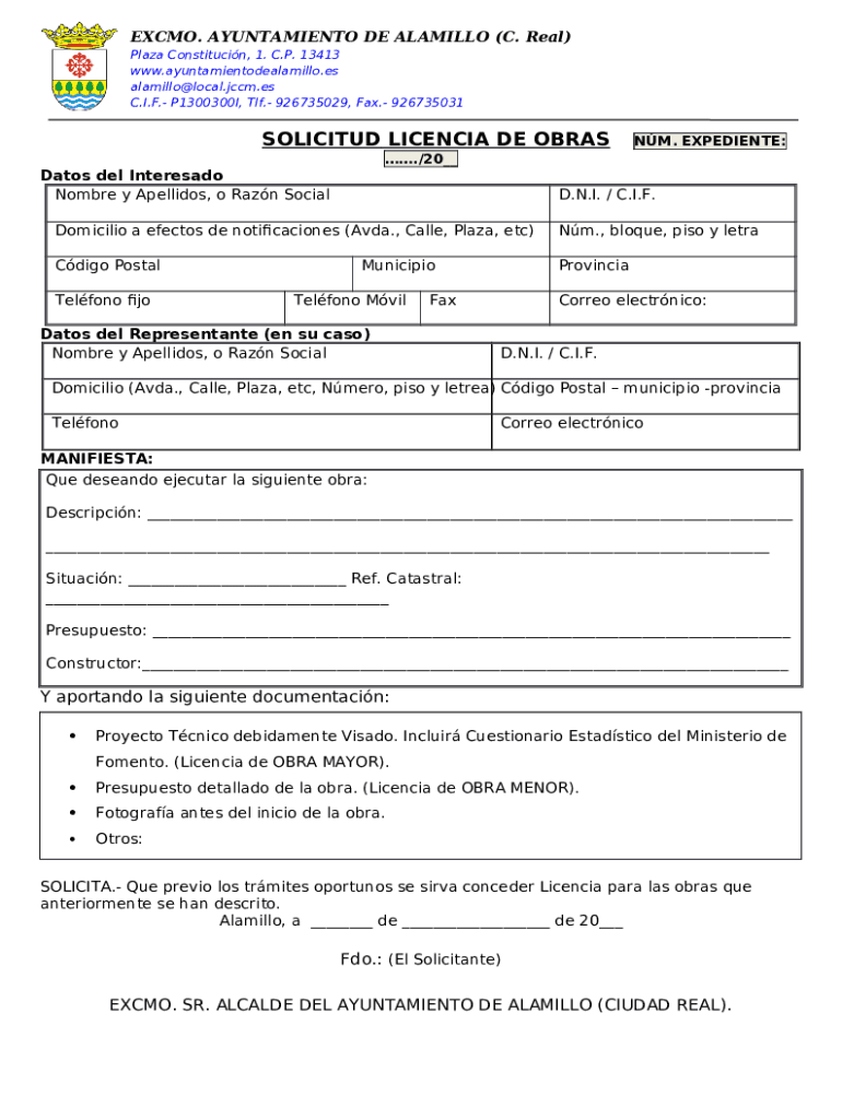 Solicitud Licencias de Obras General Doc Template | pdfFiller