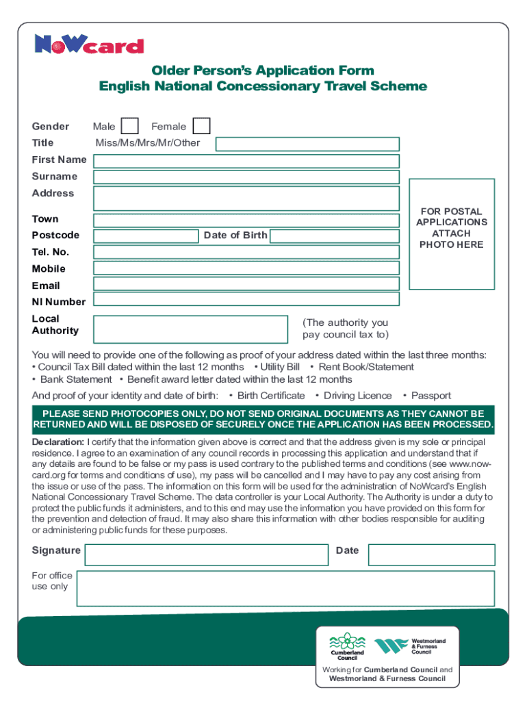 Fillable Online Older Person's Application Form English National ... Fax Email Print - pdfFiller
