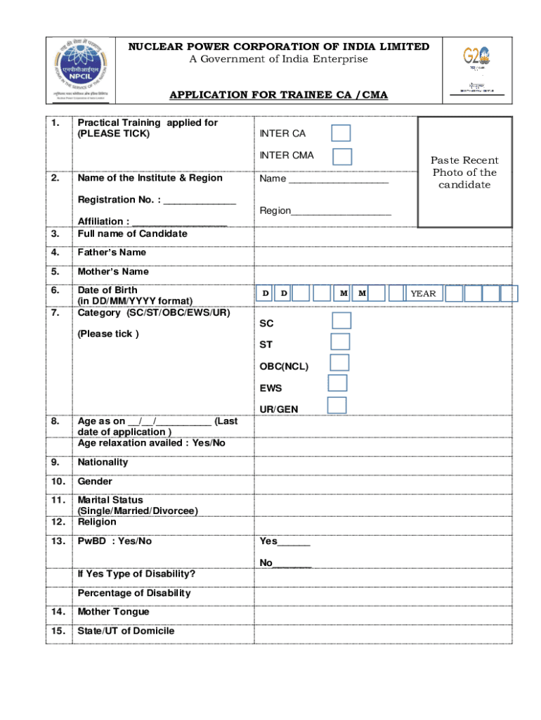 Fillable Online NPCIL, a central PSU under the Department of Atomic ...