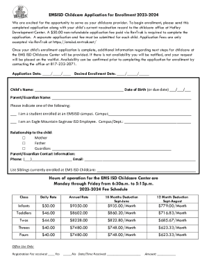 Fillable Online EMSISD Childcare Application for Enrollment Fax Email Print - pdfFiller
