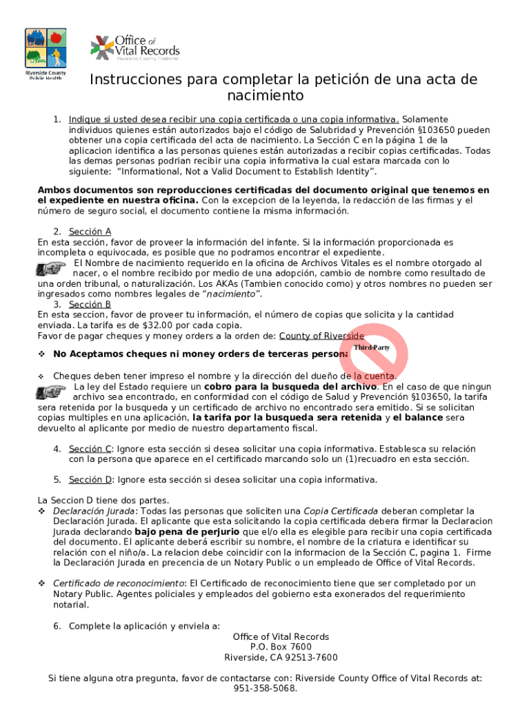 instrucciones para completar la solicitud de actas de ... Doc Template | pdfFiller