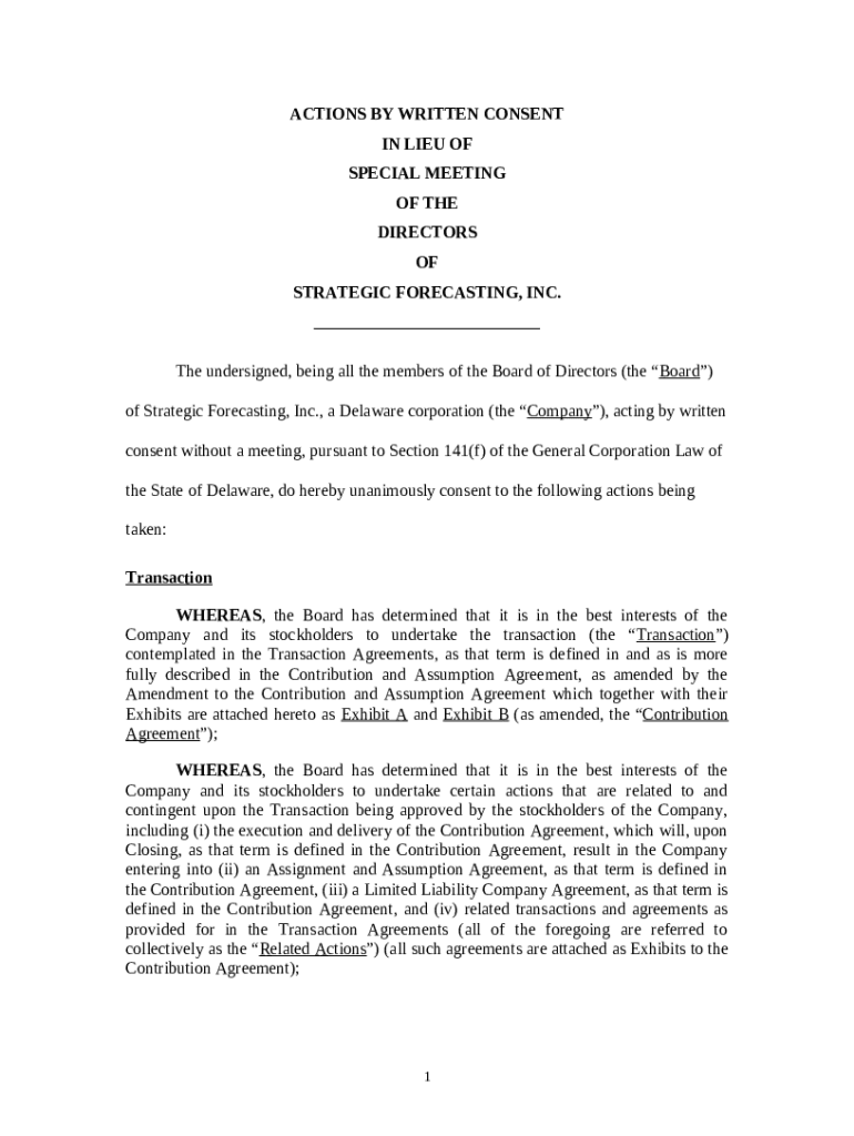 3-4 Unanimous Consent of Directors in Lieu of Annual ... Doc Template ...
