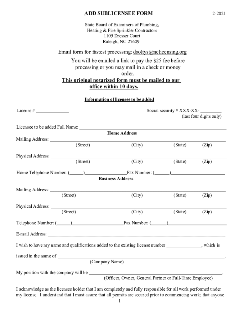 Fillable Online ADD SUBLICENSEE FORM Email form for fastest processing ...