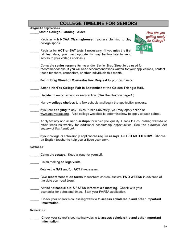 Fillable Online senior year college planning timeline Fax Email Print ...