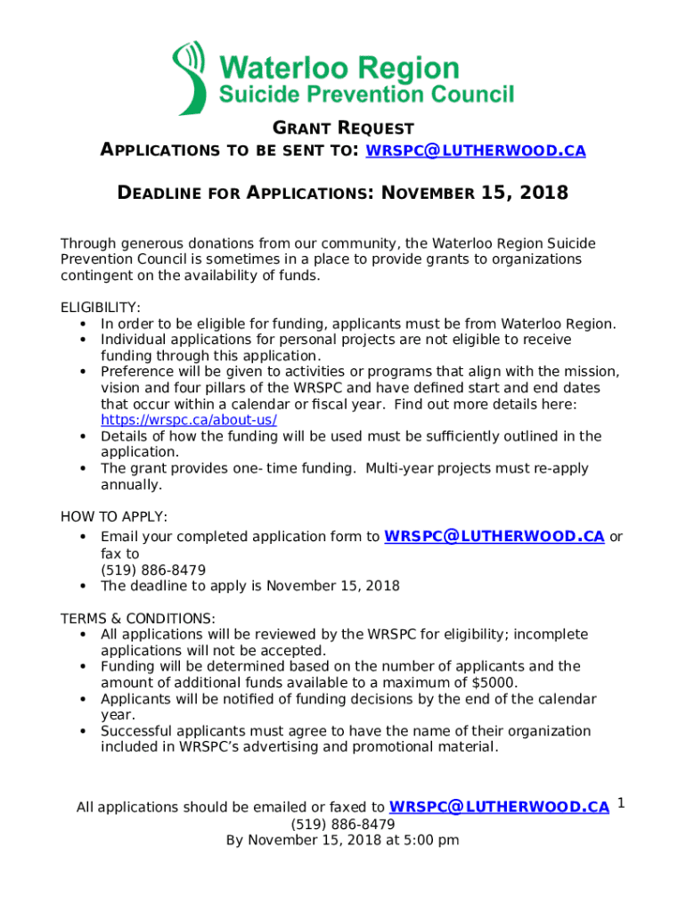 WRSPC Grant Application Doc Template | pdfFiller