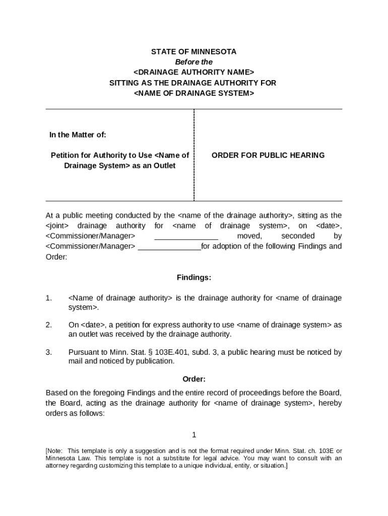 Order Setting Hearing on Petition for Outlet (docx) - bwsr state mn Doc ...