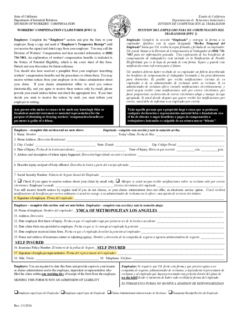 Completable En línea workers' compensation packet for injured employees ...