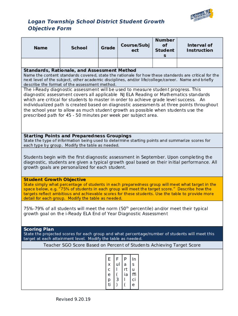 Logan Township School District Student Growth Objective Doc Template ...