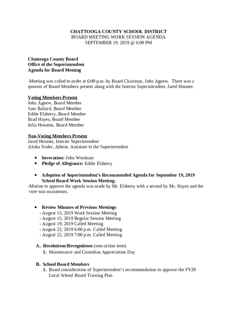 CCBOE Work Session Agenda Doc Template | pdfFiller