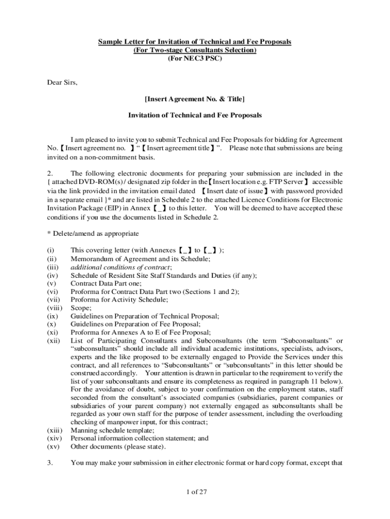 Fillable Online Sample Letter for Invitation of Technical and Fee ...