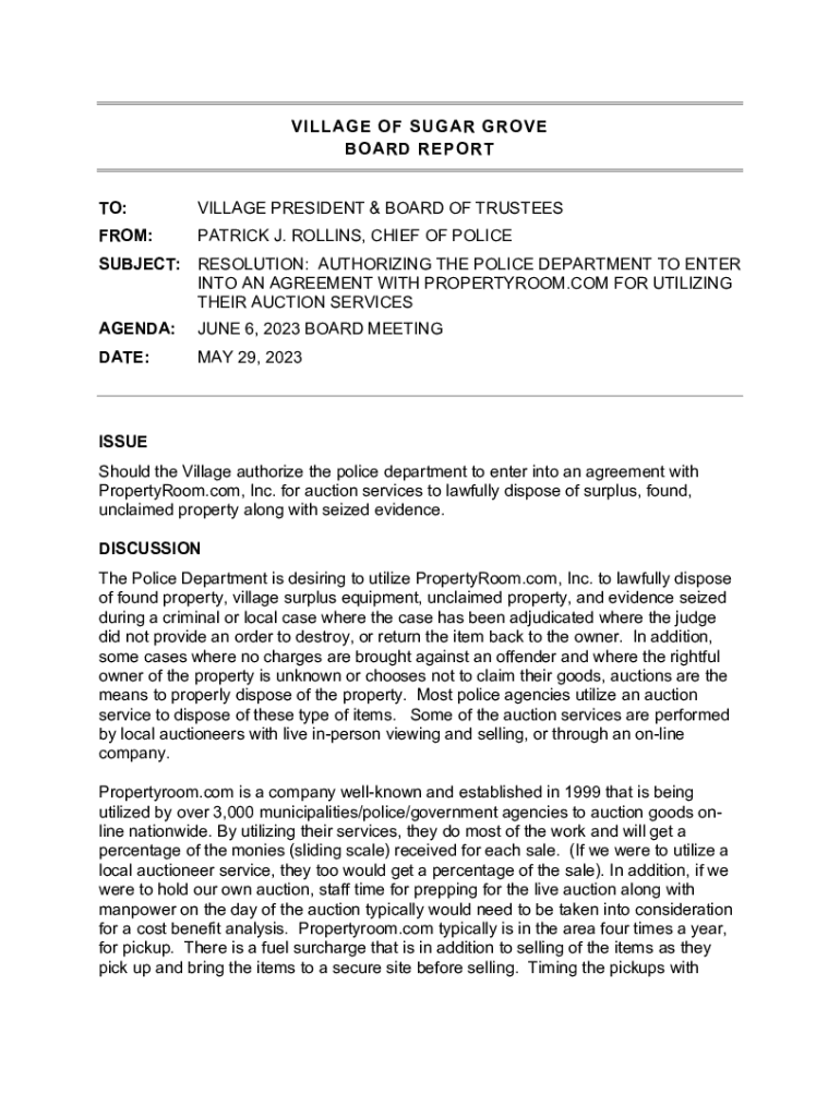 Fillable Online Pat Rollins - Chief of Police - Sugar Grove Police ...