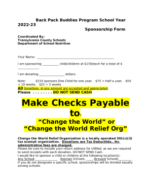 Backpack Buddies Program Feeds The Hungry Doc Template | pdfFiller