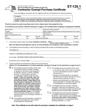 Fillable Online Form ST-120.1 Contractor Exempt Purchase Certificate ...