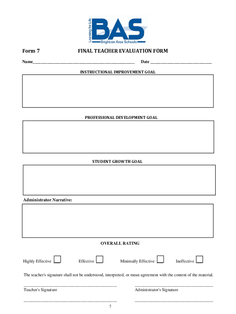 Fillable Online Teacher Evaluation Final Form Fax Email Print - pdfFiller